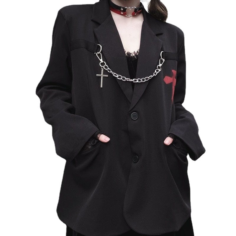 Women's Punk Cross Printed Suit Jacket with Chain – Punk Design