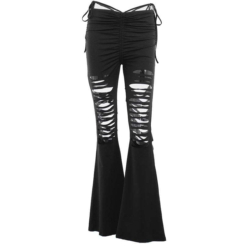 Women's Punk Ripped Drawstring Flared Pants – Punk Design
