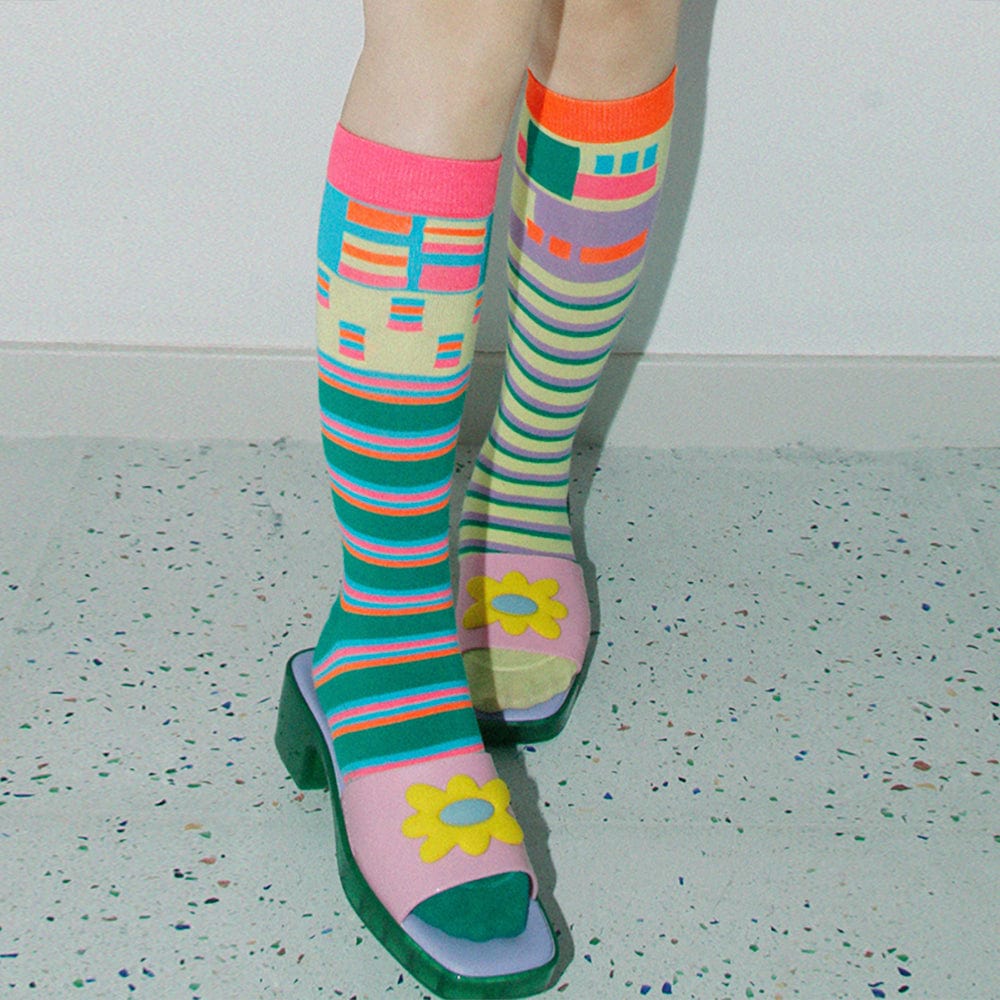Women's Stripes Asymmetrical Knee-high Socks – Punk Design
