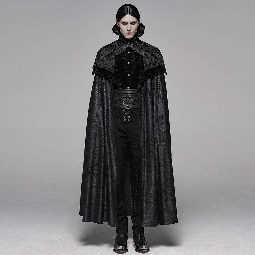 Men's Goth Stand Collar Jacquard Long cloak – Punk Design