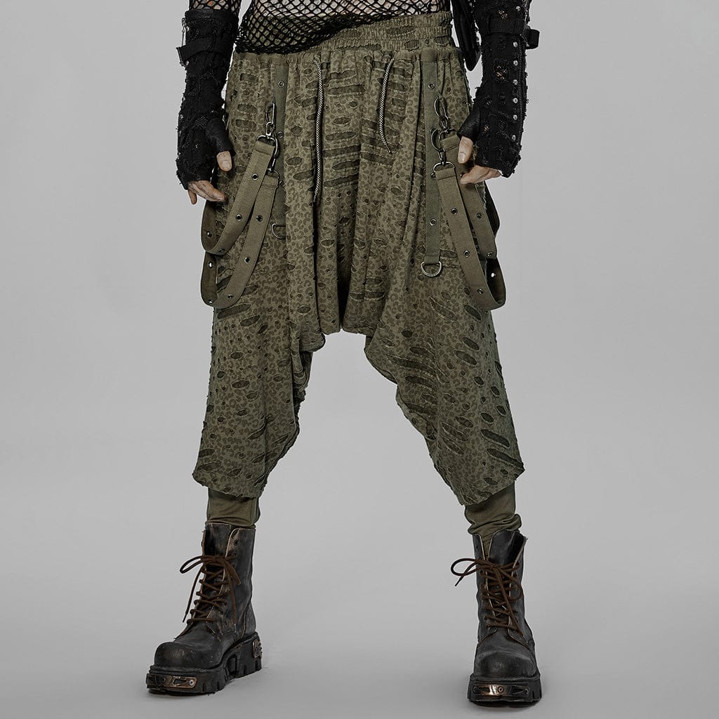 Men's Gothic Ripped Sagging Pants with Straps – Punk Design