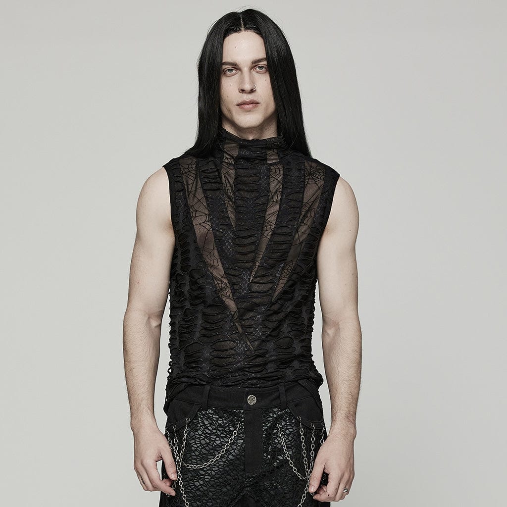 Men's Gothic Spider Mesh Ripped Tank Top – Punk Design