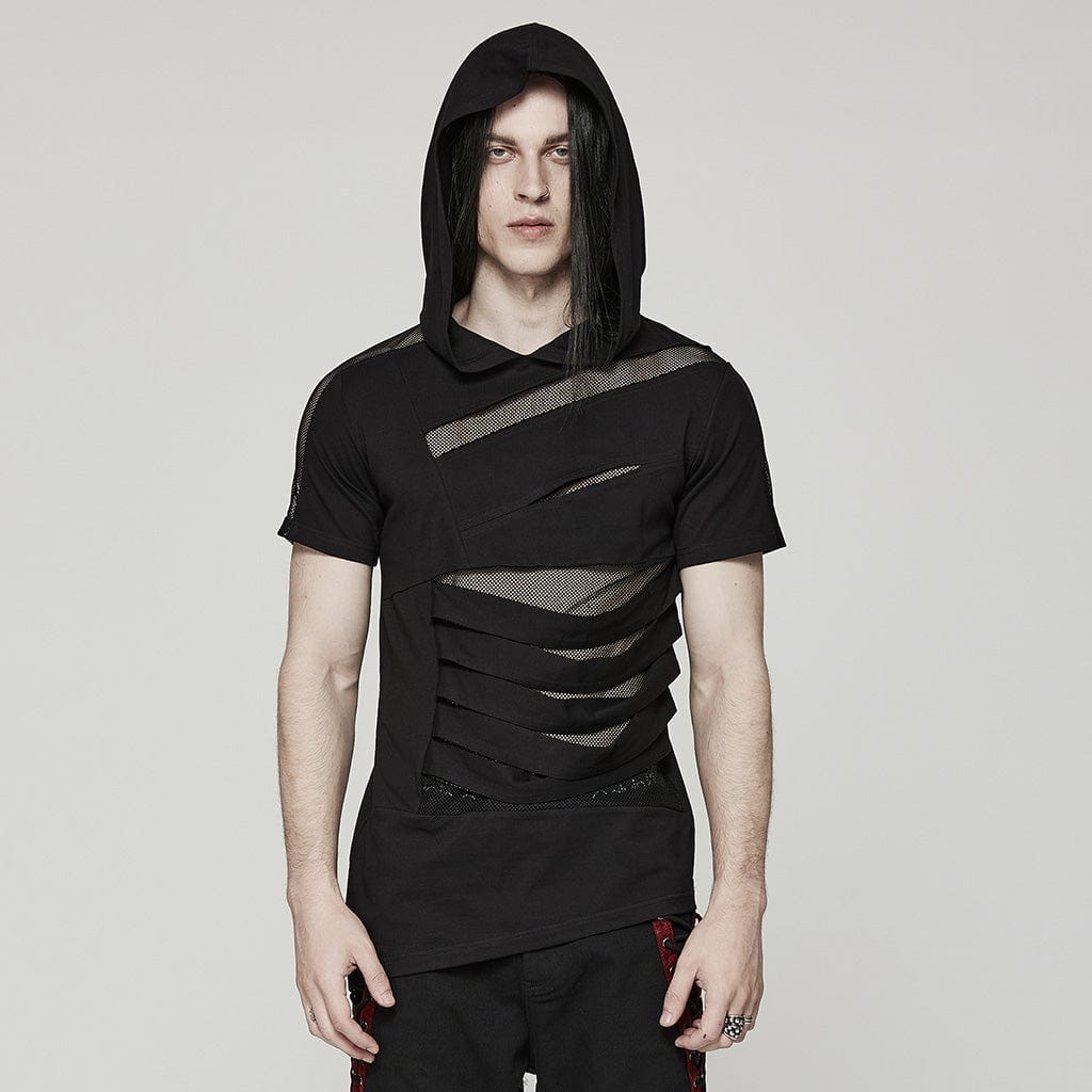 Men's Punk Mesh Splice T-shirt with Hood – Punk Design