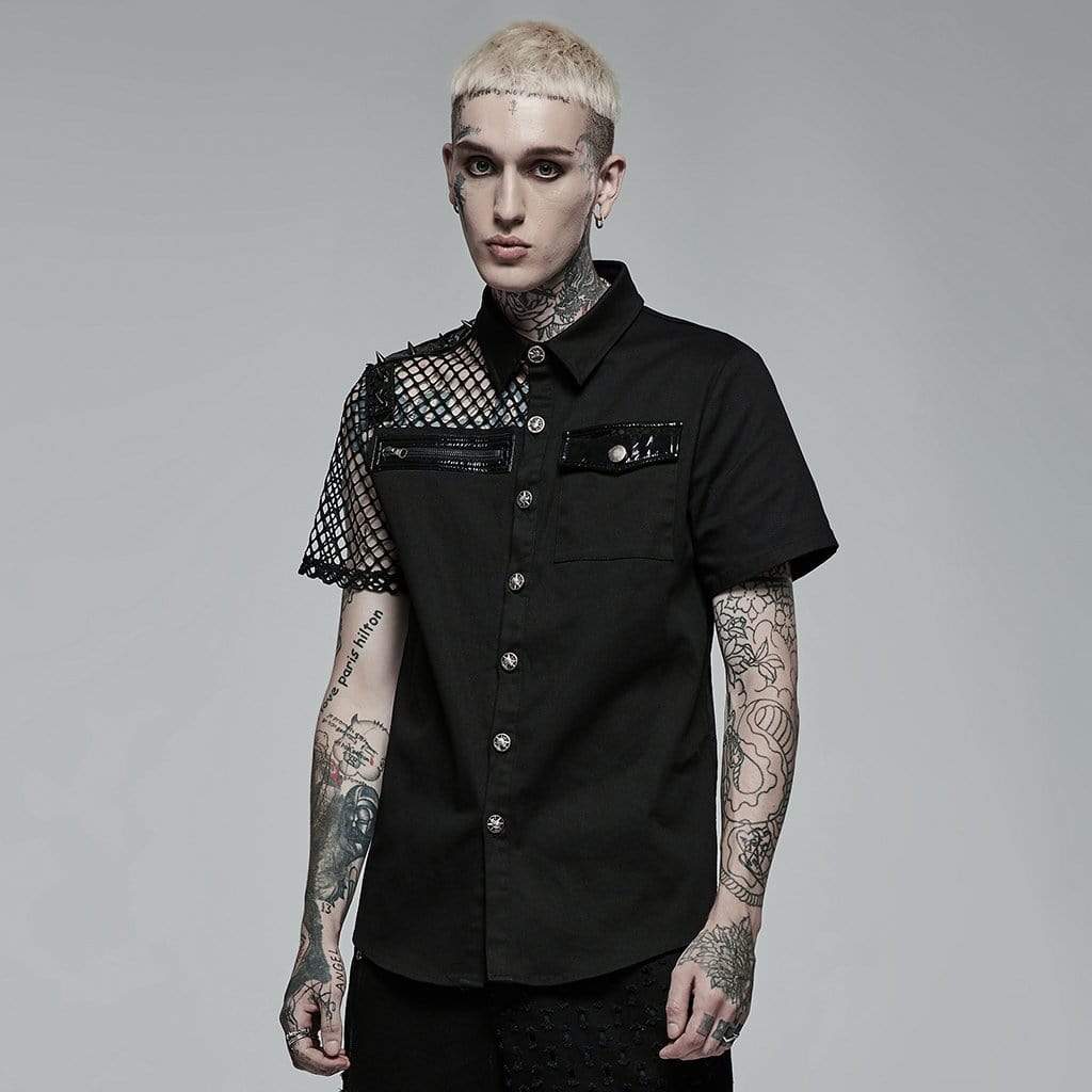 Men's Punk Rivet Splice Mesh Shirt – Punk Design