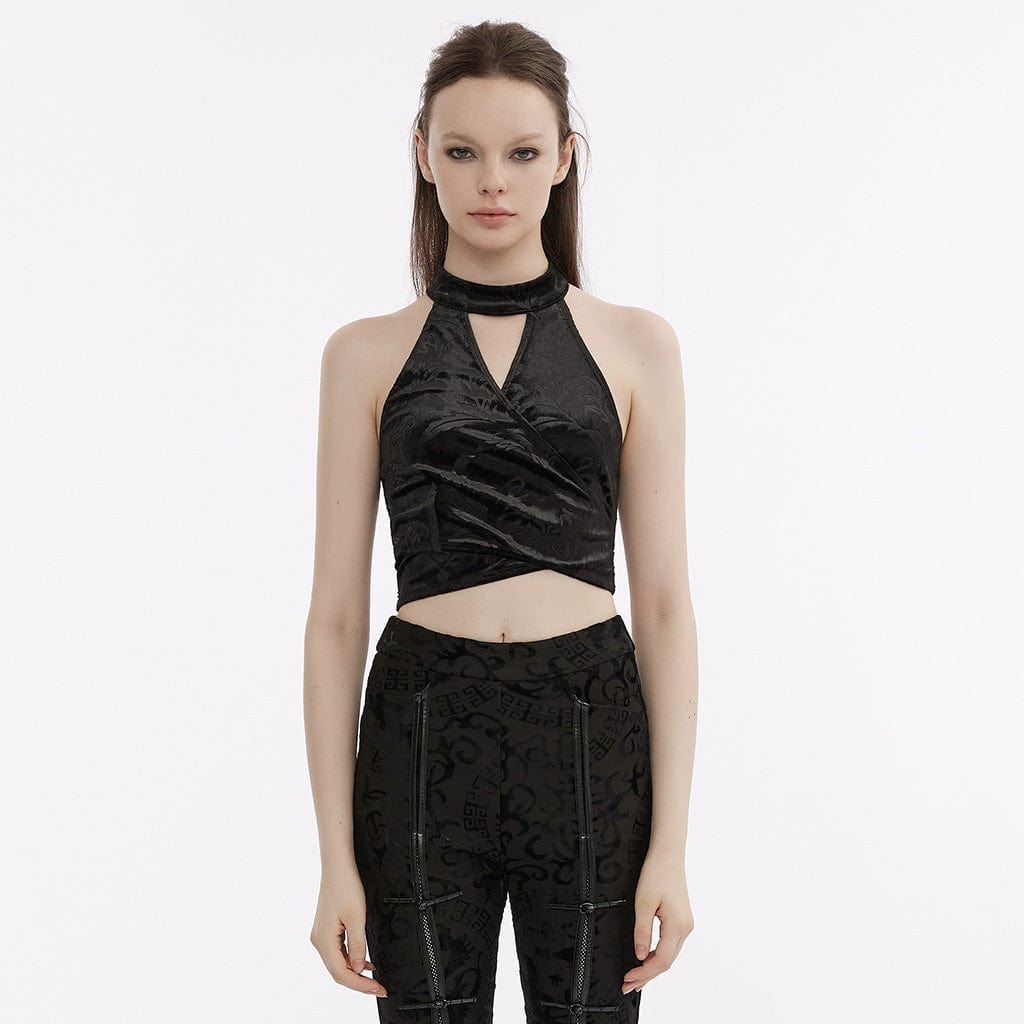 Women's Gothic Strappy Halterneck Embossed Velvet Bustier – Punk Design