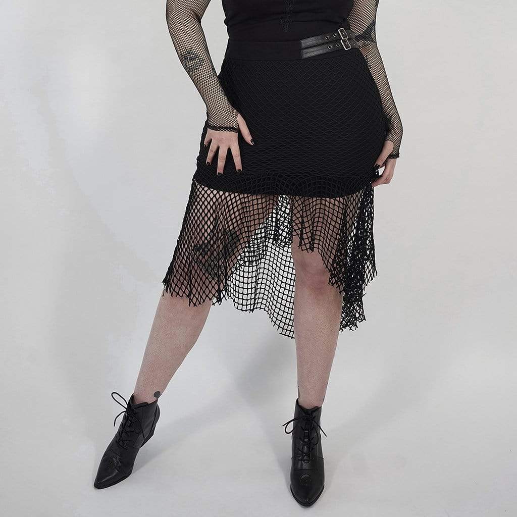 Women's Plus Size Gothic Fishnet Overlay Black Fitted Skirt – Punk Design