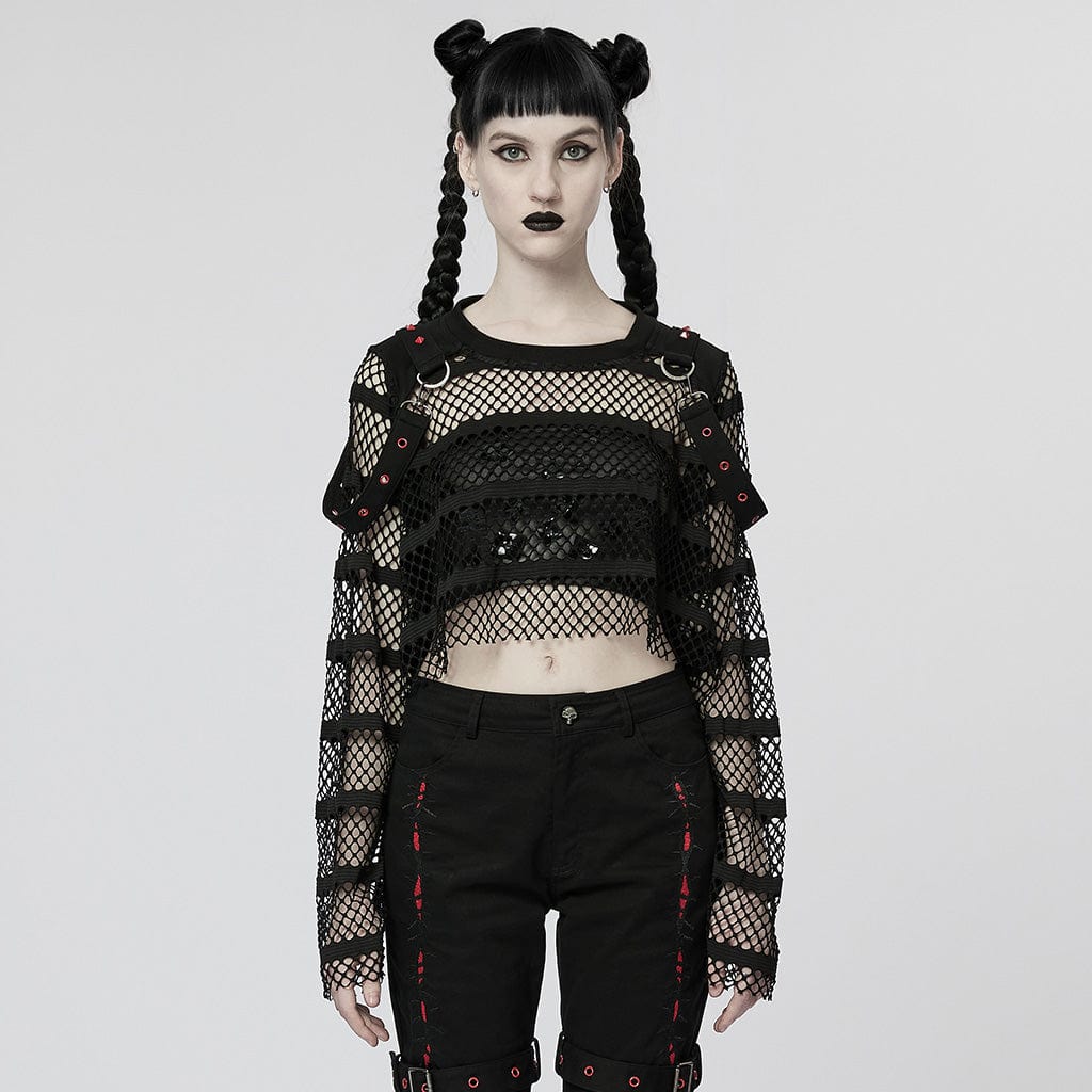 Women's Punk Mesh Crop Top with Straps – Punk Design