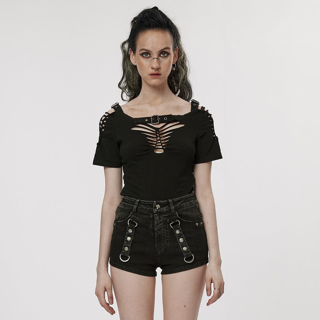 Women's Punk Ripped Buckle Shirt – Punk Design