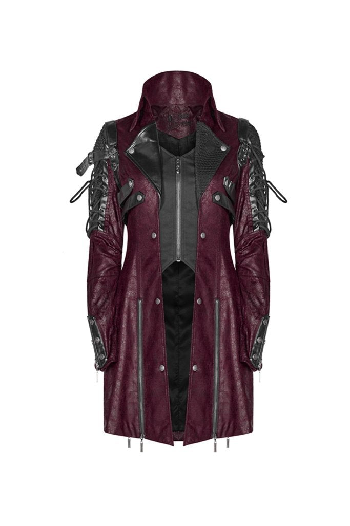 Women's Punk Studded Faux Leather Zipper Red Jacket – Punk Design