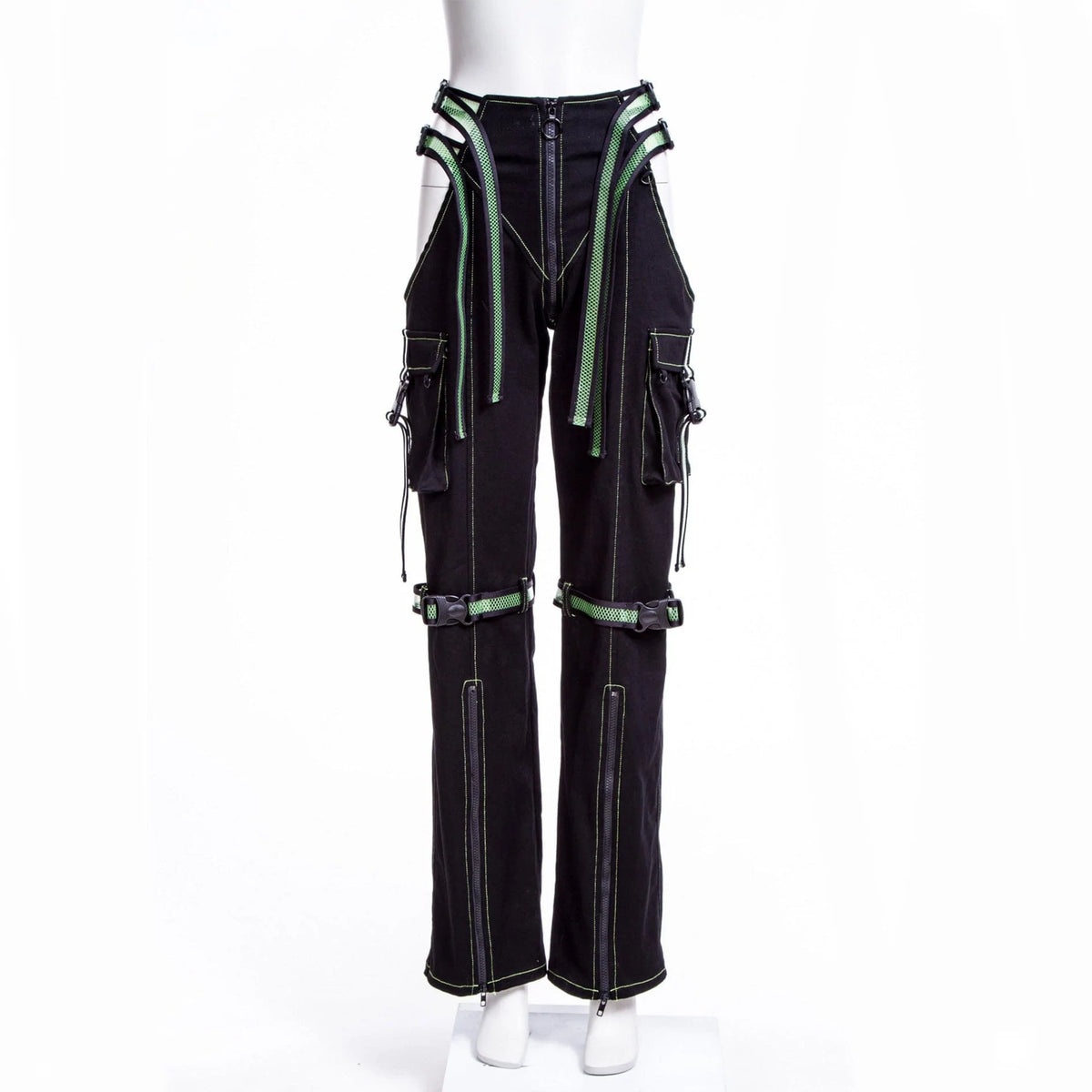 Women's Grunge Cutout Straps Pants Green – Punk Design