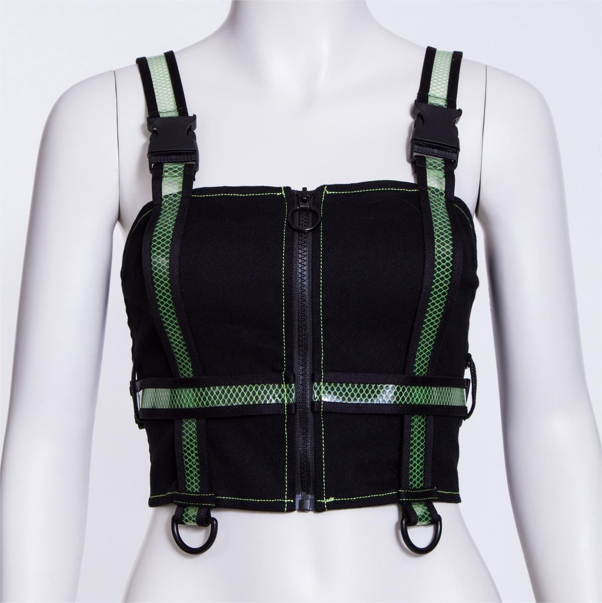 Women's Punk Double Color Mesh Splice Vest Green – Punk Design